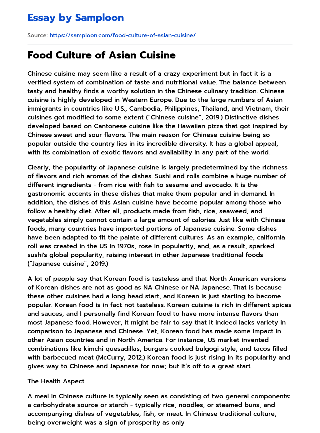  Food Culture Of Asian Cuisine Free Essay Sample On Samploon