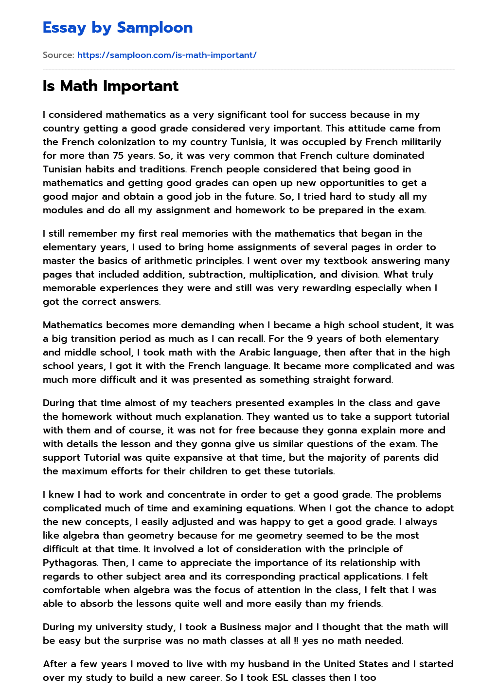 Is Math Important Free Essay Sample On Samploon Is Math Important Free Essay Sample On Samploon