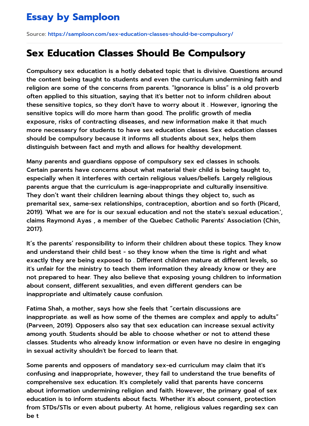 Sex Education Classes Should Be Compulsory Free Essay Sample On Sex Education Classes Should Be Compulsory Free Essay Sample On