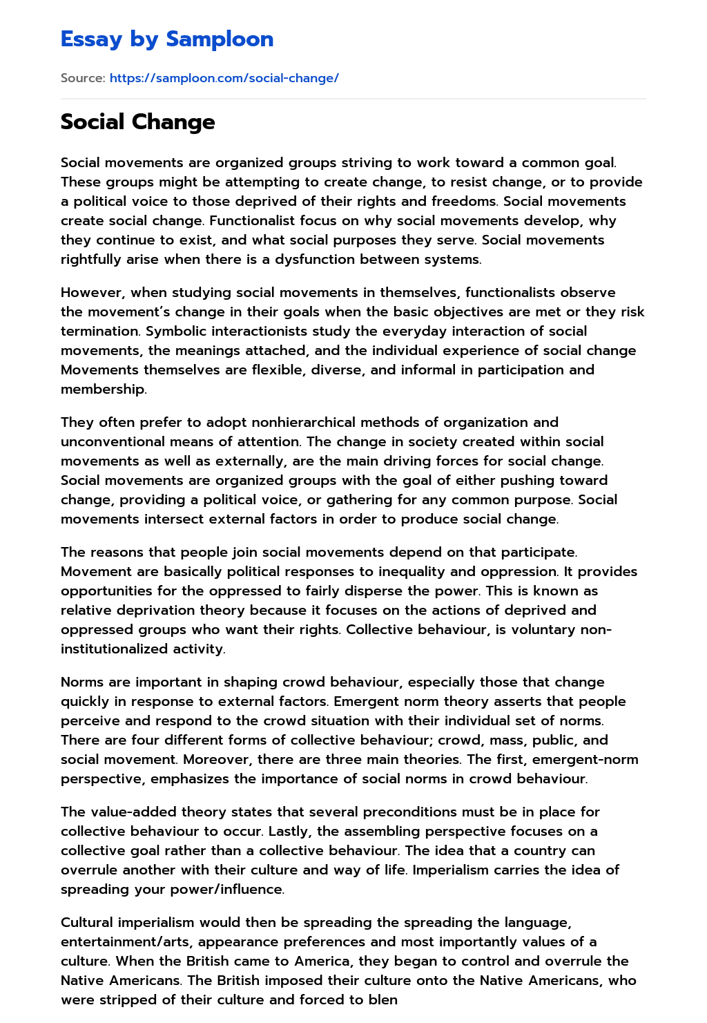 Social Change Free Essay Sample On Samploon Social Change Free Essay Sample On Samploon