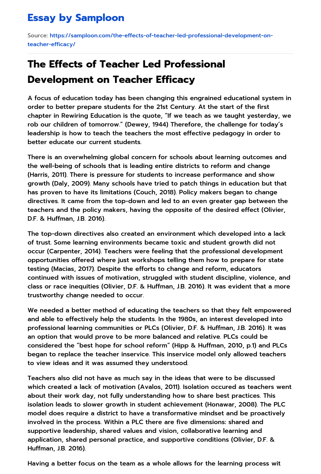  The Effects Of Teacher Led Professional Development On Teacher