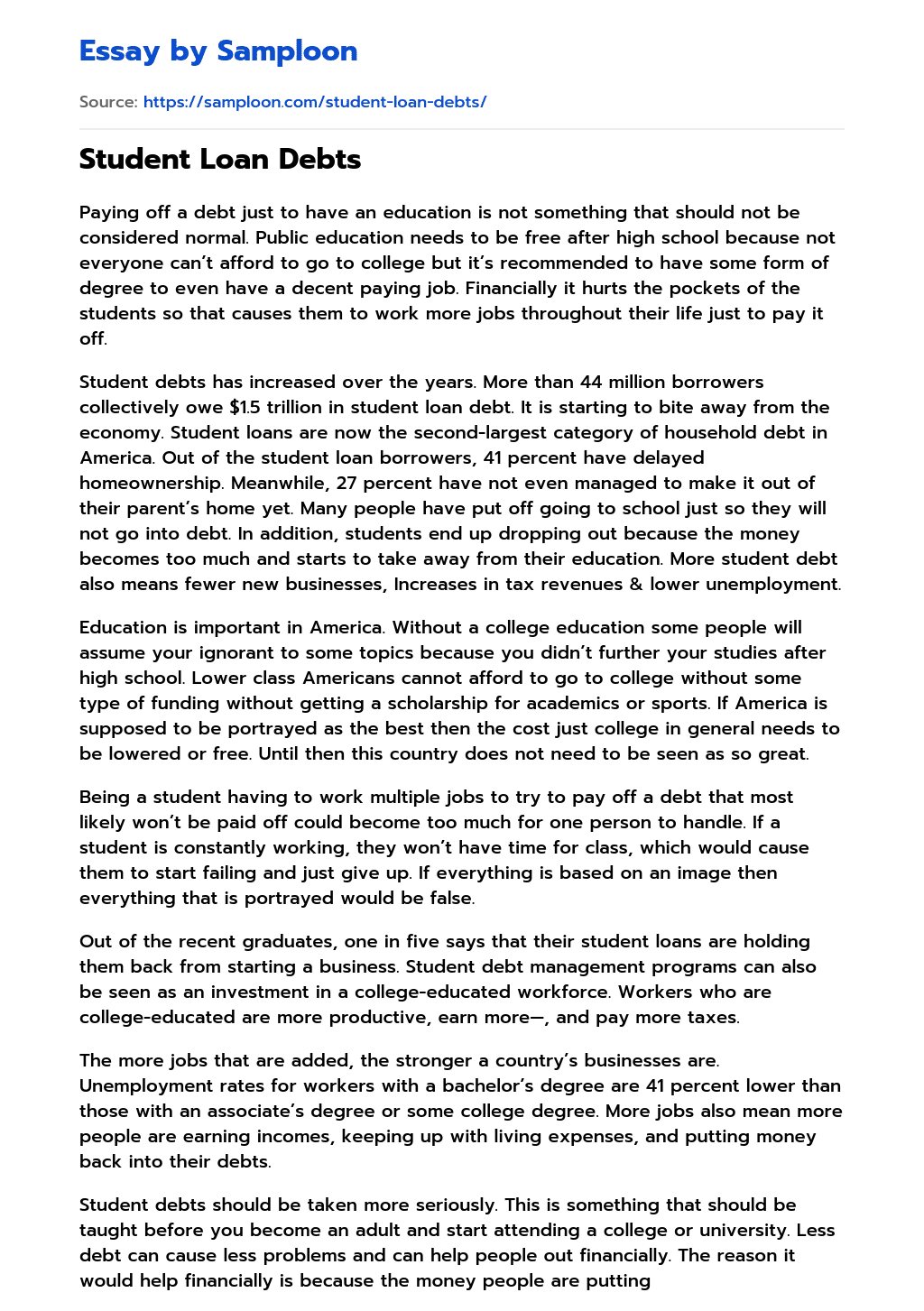 Student Loan Debts Free Essay Sample On Samploon Student Loan Debts Free Essay Sample On Samploon