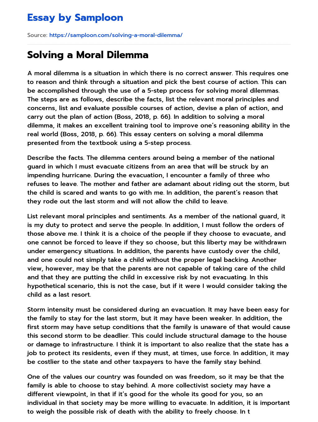 Solving A Moral Dilemma Personal Essay On Samploon Solving A Moral Dilemma Personal Essay On Samploon