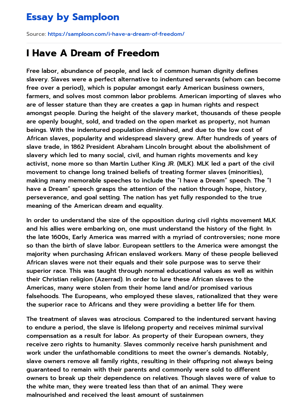 I Have A Dream Of Freedom Free Essay Sample On Samploon I Have A Dream Of Freedom Free Essay Sample On Samploon