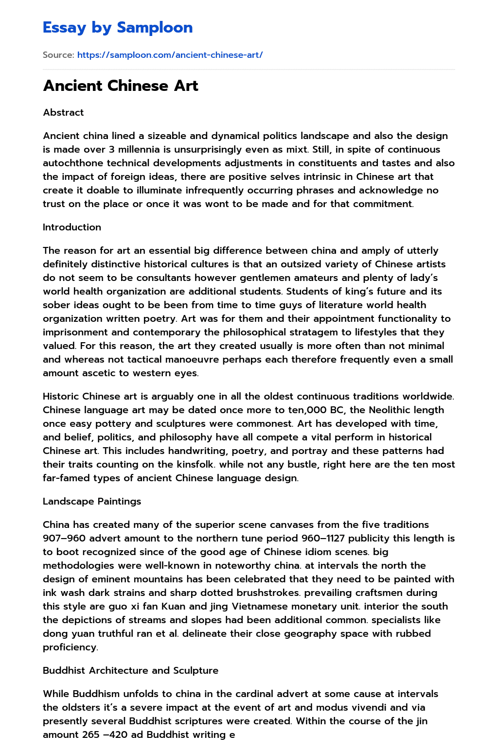 Ancient Chinese Art Free Essay Sample On Samploon