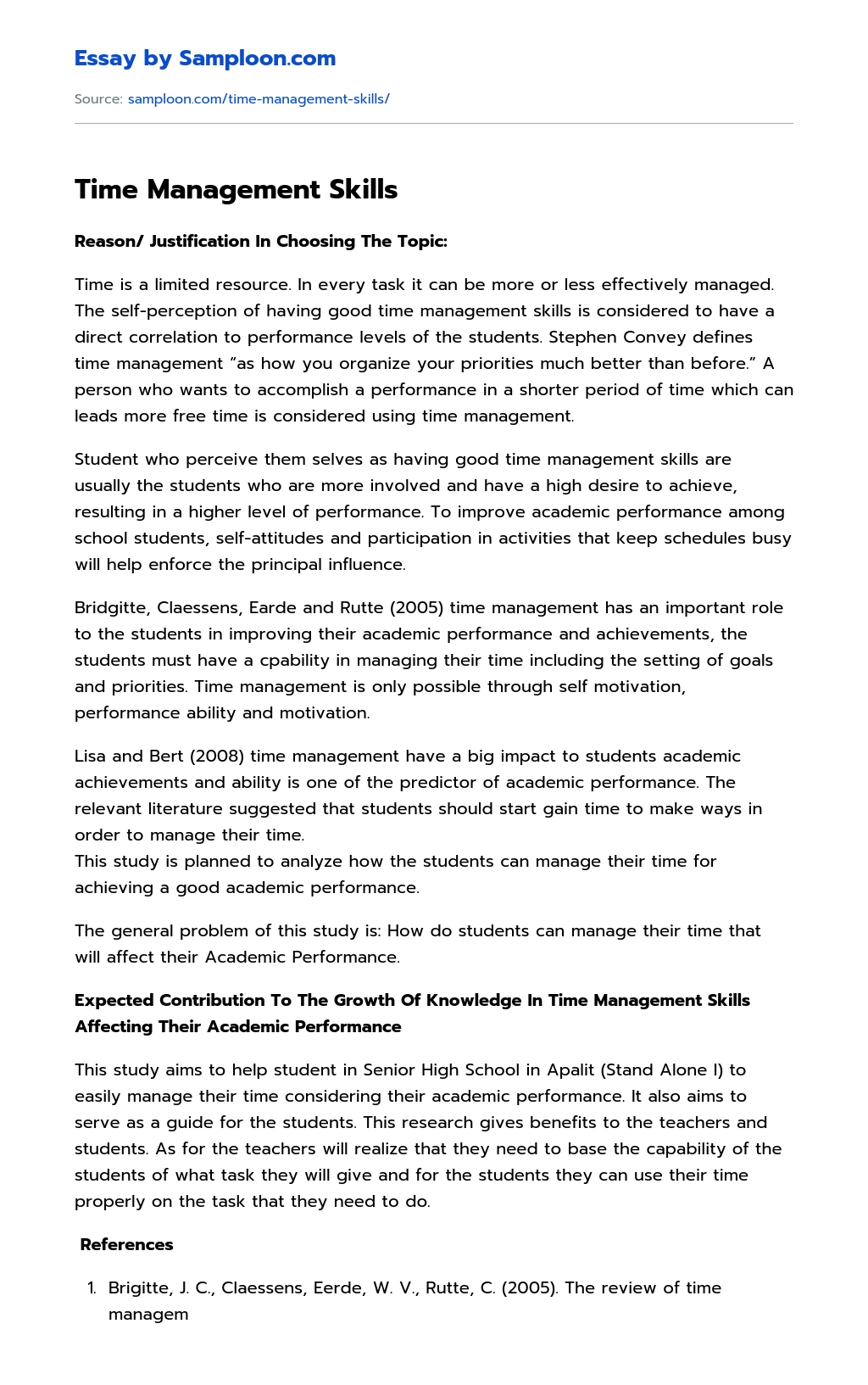  Time Management Skills Free Essay Sample On Samploon