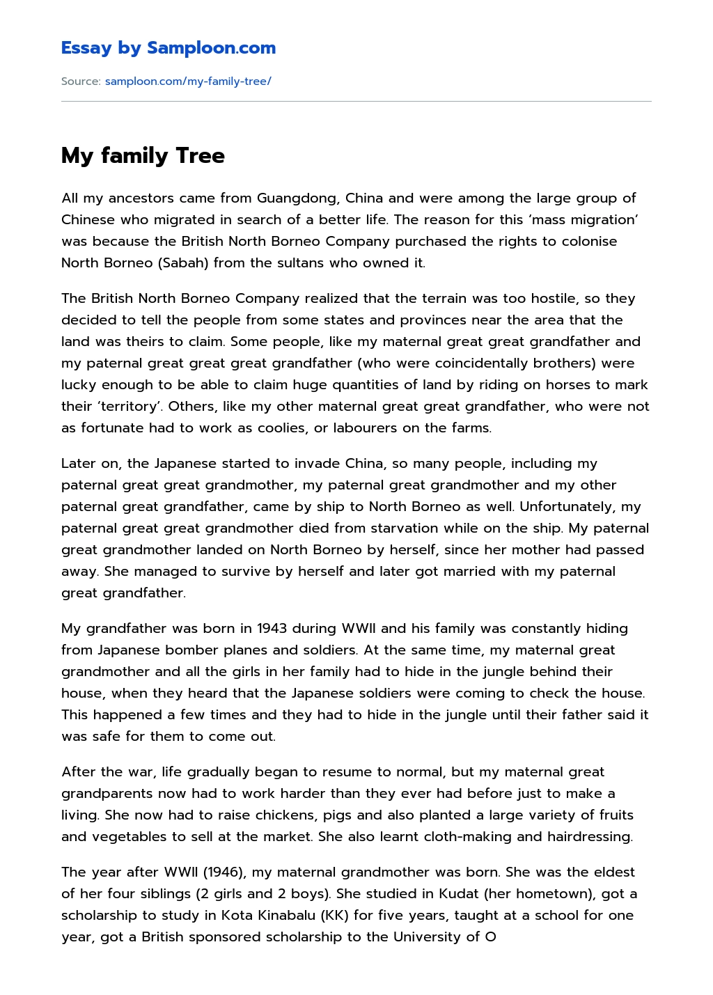 My Family Tree Creative Essay On Samploon